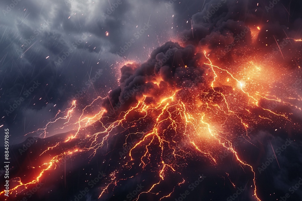 Rare volcanic lightning storm isolated on transparent background Stock ...