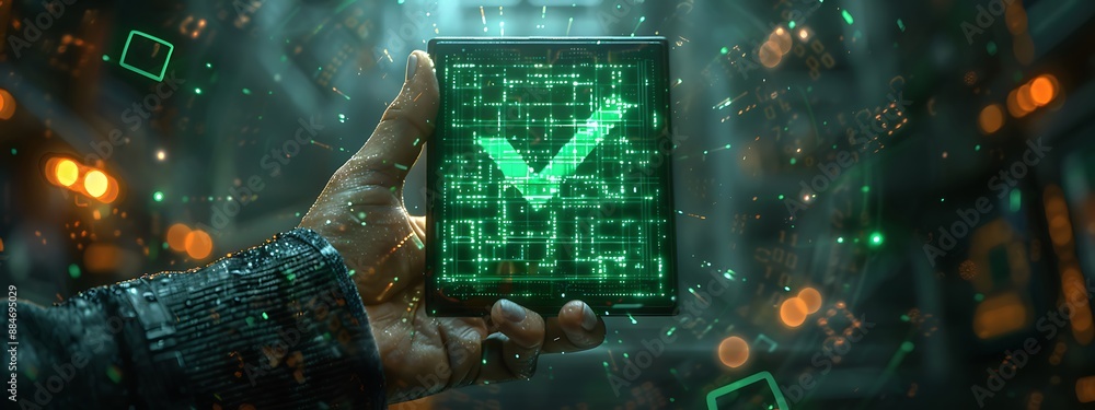 Green check mark for compliance, certification or audit concept with a ...