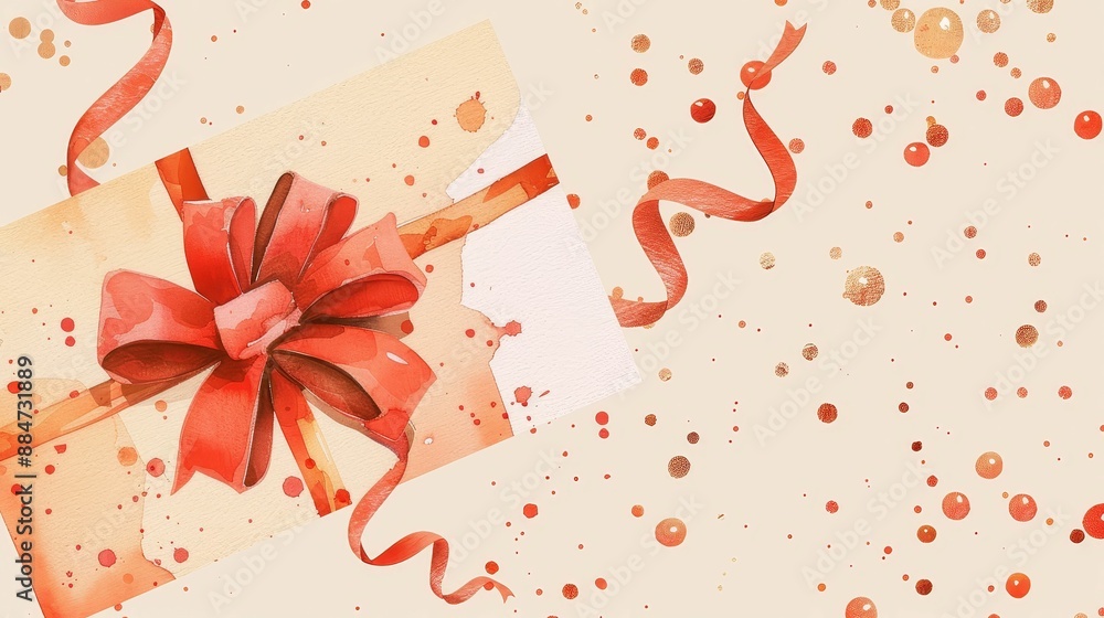 Gift card, flat design, side view, festive shopping theme, water color ...