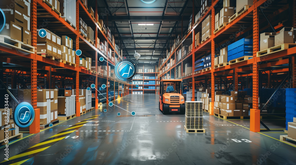 smart warehouse management system, featuring interconnected IoT devices ...