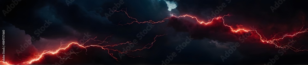 Ultrawide abstract red lightning cloud background full screen banner ...