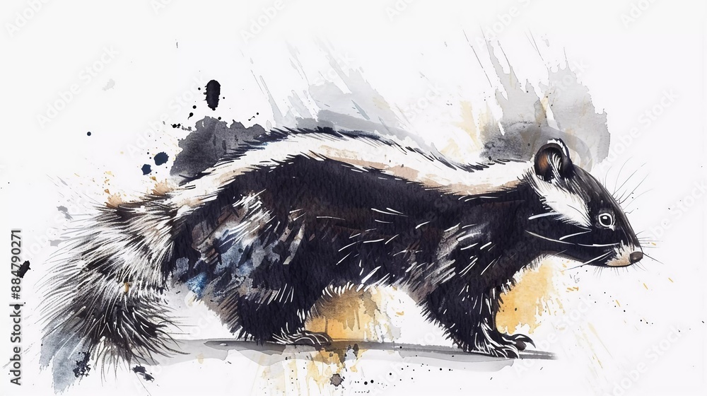 Skunk watercolor illustration style, beautifully isolated on a pure ...