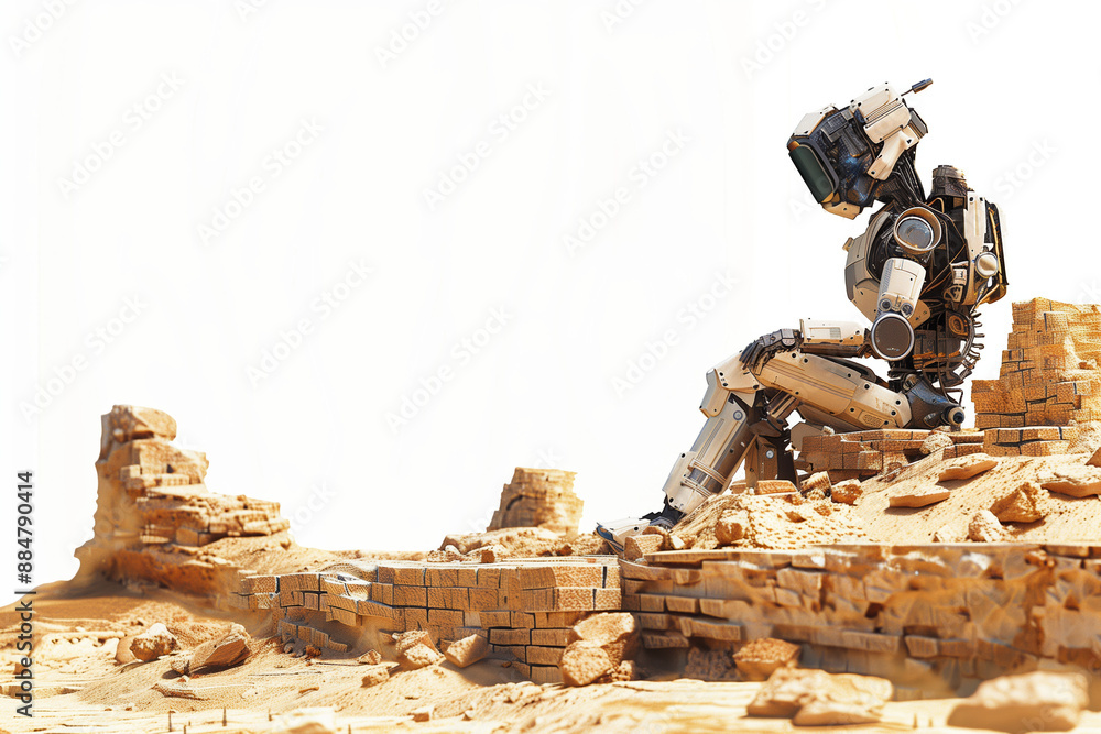 Hyper Realistic AI Robot Archaeologist Excavating Ancient Ruins in ...