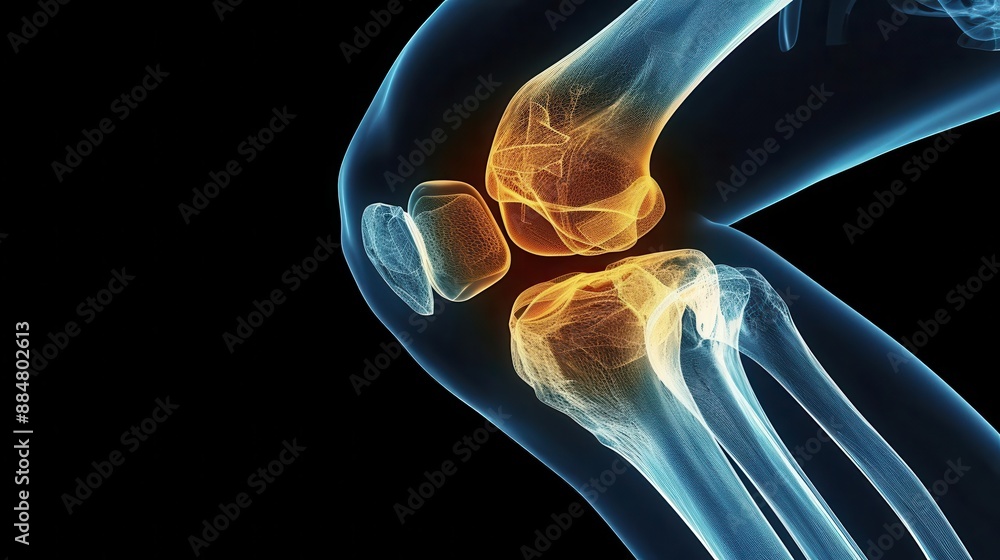 Knee joint Xray, showing ligaments and bone alignment, medical analysis ...