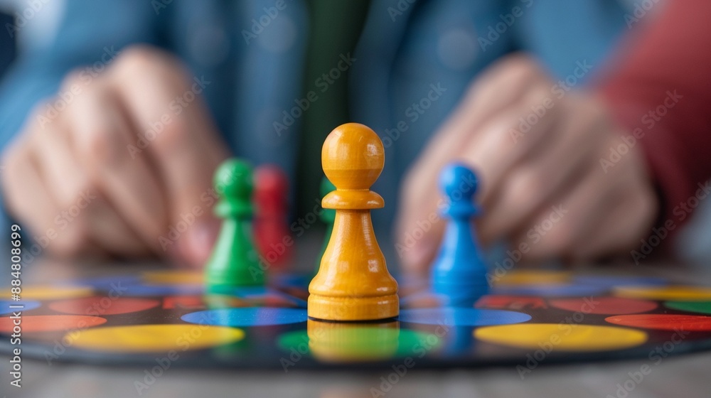 Team members assembling elements of a board game, focusing on the ...