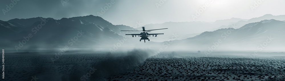 Military flyer conducting reconnaissance over enemy territory, with ...