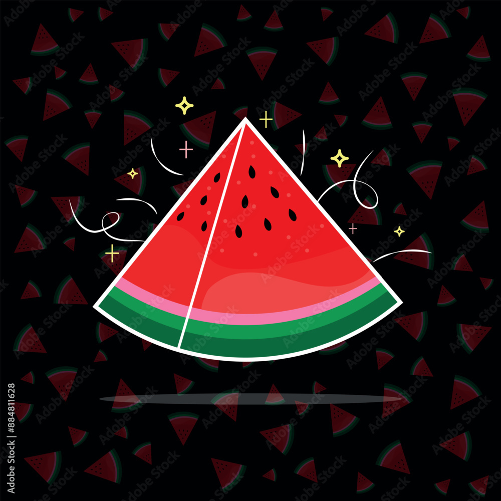 Cartoon vector illustration of a watermelon wedge. Illustration of ...