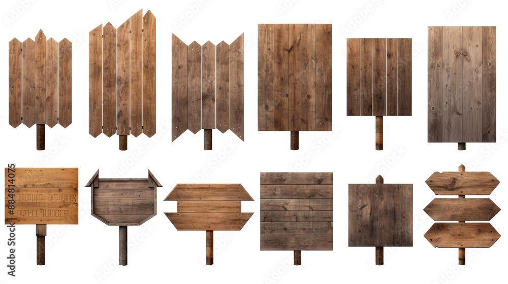 Blank empty wooden rustic signage sign board signpost with various ...