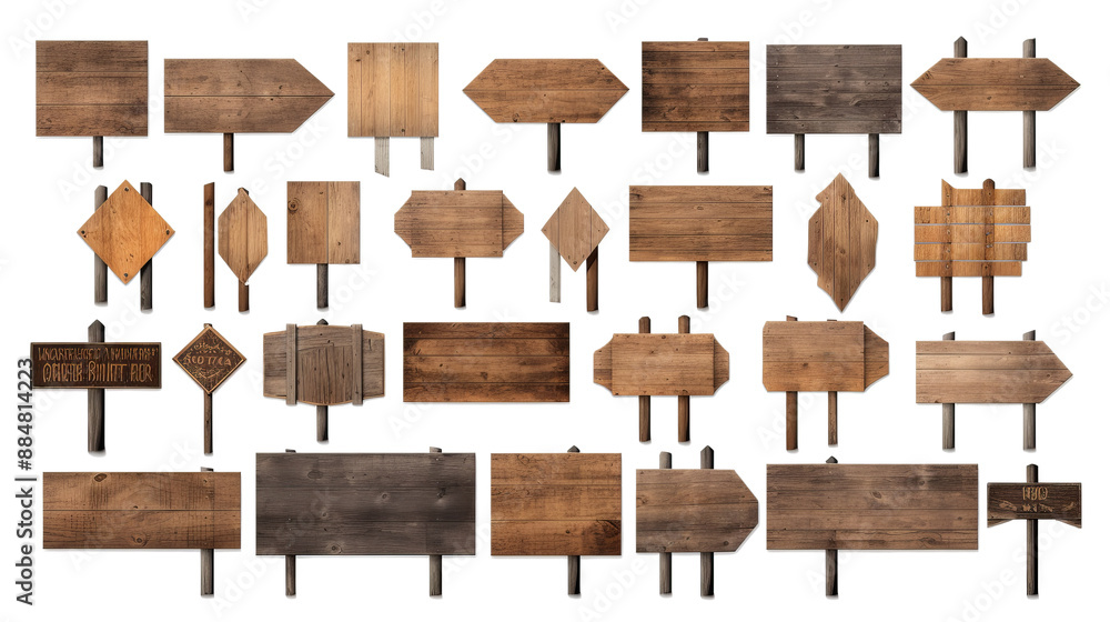 Blank empty wooden rustic signage sign board signpost with various ...