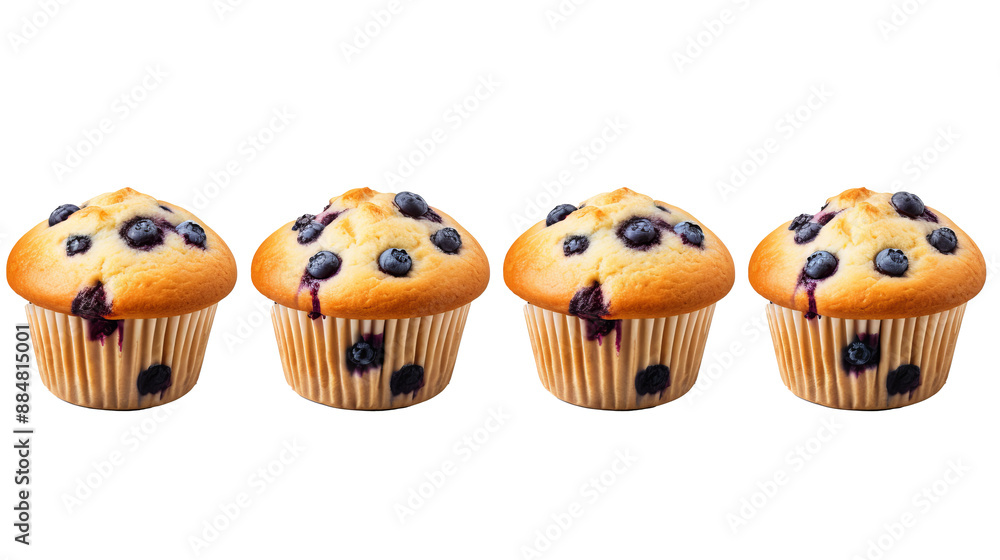 Assorted blueberry muffins on transparent background, various angles ...