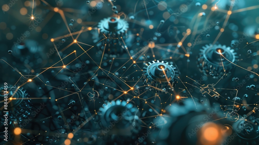 Conceptual illustration of gears integrated within a neural network ...