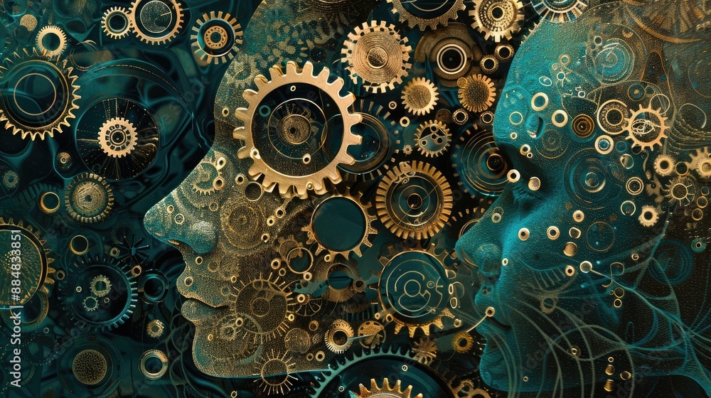 Conceptual illustration of gears integrated within a neural network ...