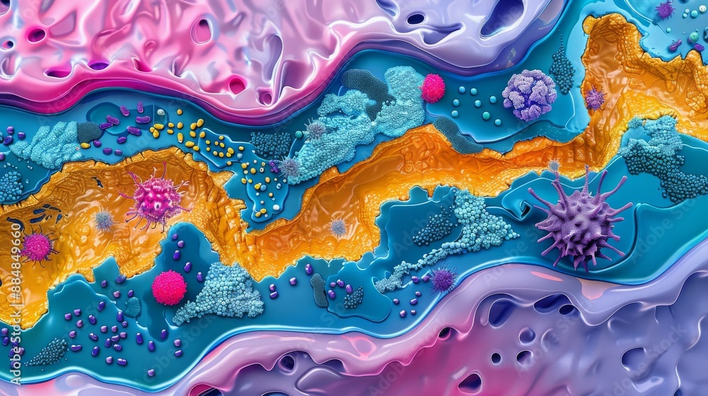 Graphic of the stomach lining under attack by H.pylori bacteria ...