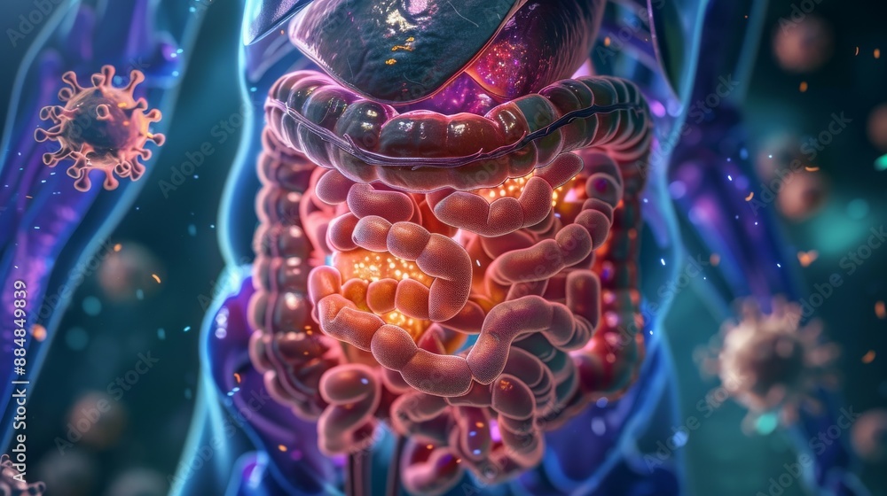 Graphic showing the digestive system with highlighted sections where H ...