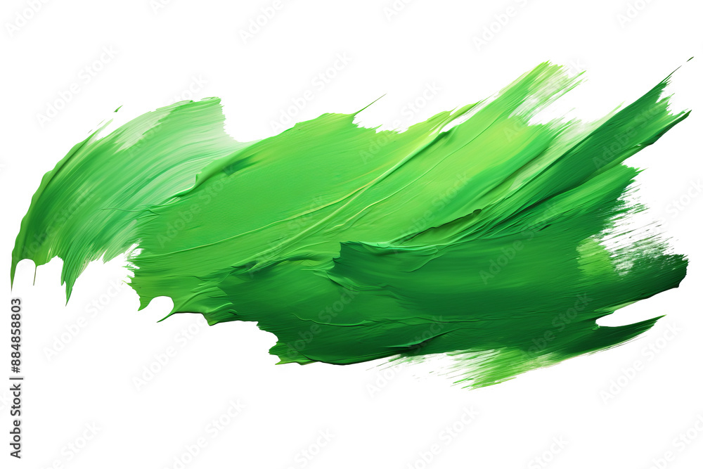 Vivid green paint brush strokes, isolated PNG with transparent background, ideal for digital art ...