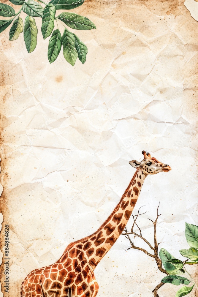 Stock-Illustration „watercolor clipart of Giraffe reaching for leaves ...