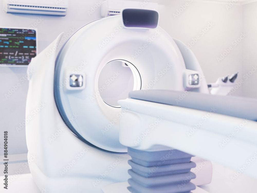 The CT scan room features a 3D rendering CT scanner, used for high ...