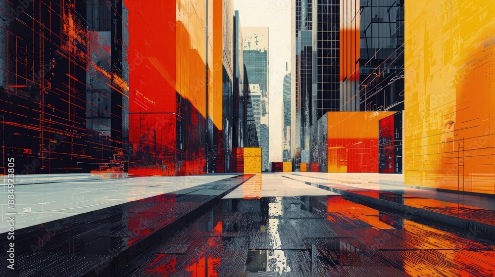 A modern cityscape featuring contemporary architecture, with an ...