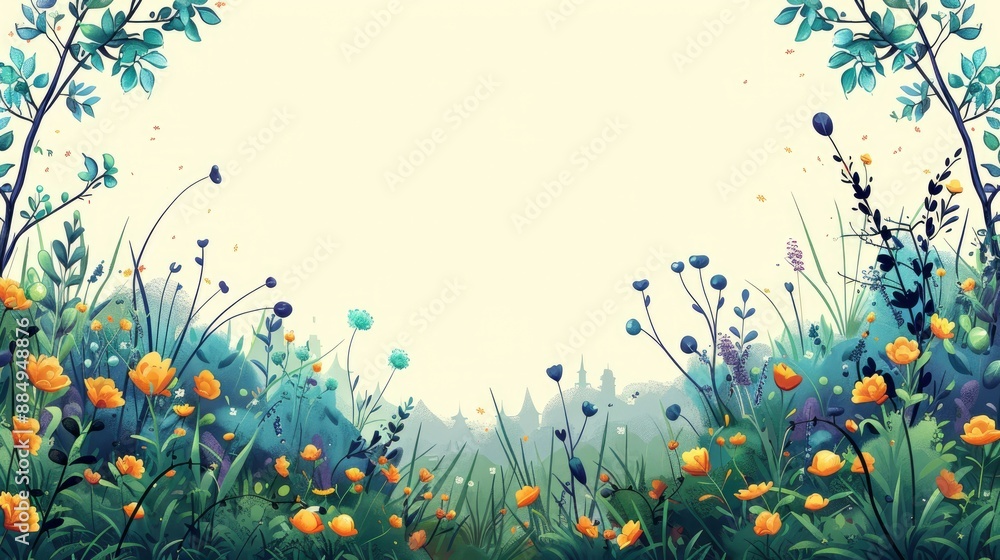 Blank white page with colorful cartoon fairy tale castles and ...