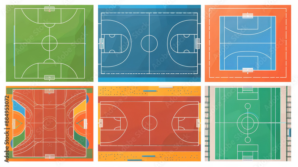 six distinct sports courts, each designed with accurate dimensions and ...