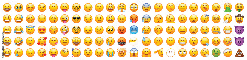 Big set of yellow emoji icons Stock Vector | Adobe Stock
