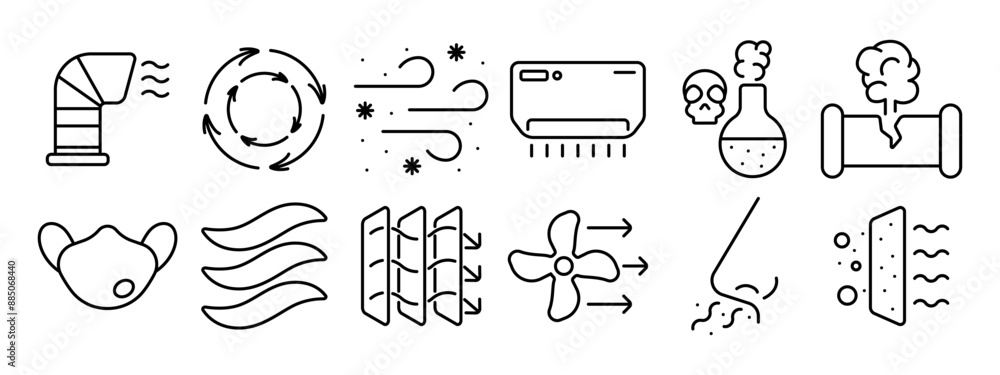 Environmental impact set icon. Pollution, emissions, deforestation, oil ...