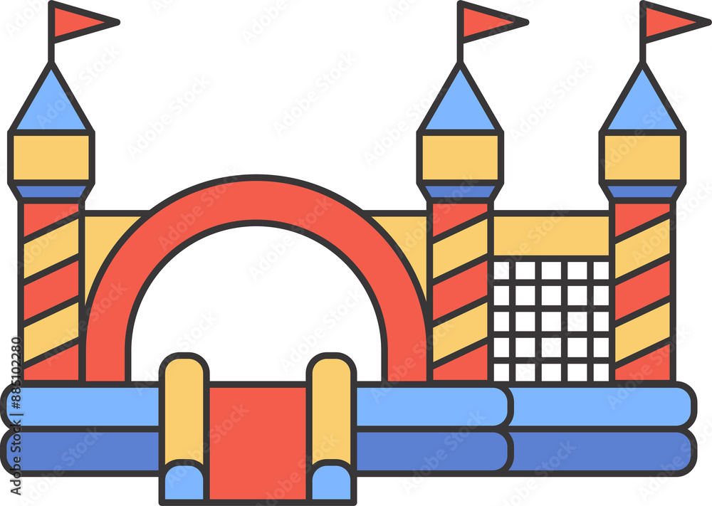 Bouncy castle color icon. Inflatable house pictogram with slide for air ...