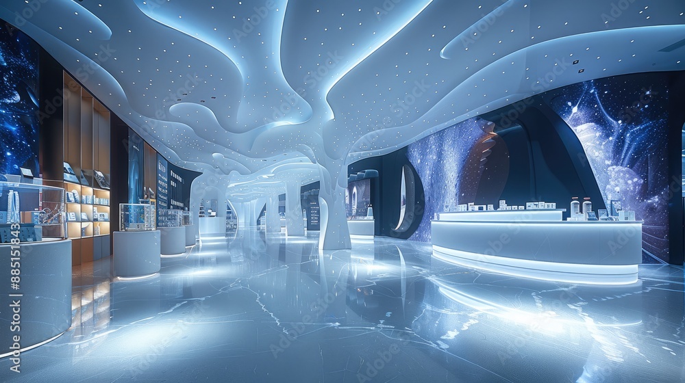 Interior design of an immersive hall of projection mapping, At the ...