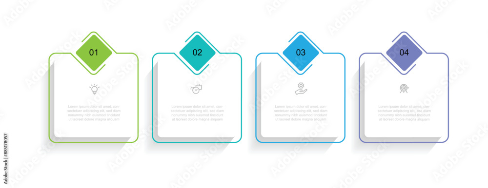 4 step process table infographic template with icons and square concept ...
