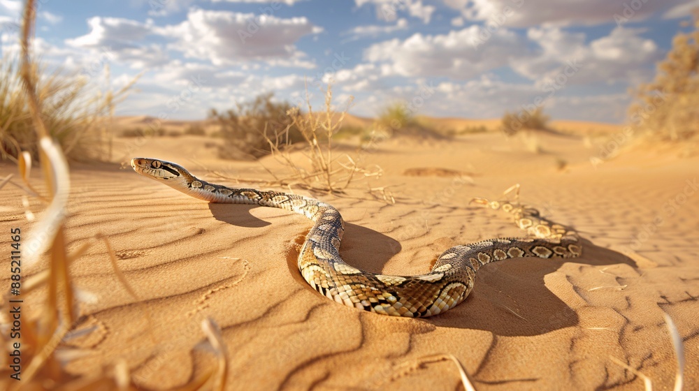 Snakes slither across the hot desert sand, their smooth scales and ...