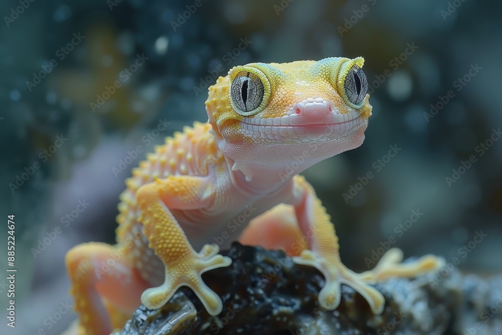 Baby Gecko: A small baby gecko, clinging to a glass terrarium wall ...