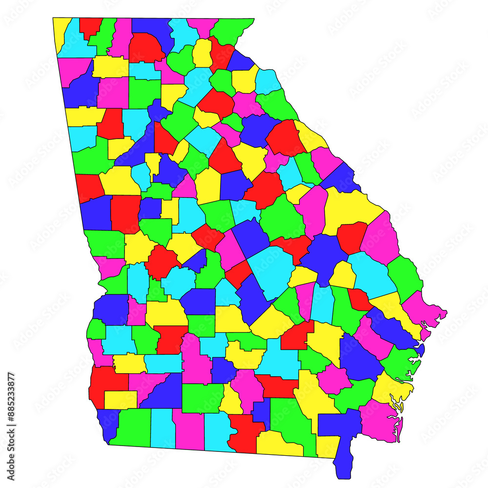 Georgia administrative map. counties map of Georgia with different ...