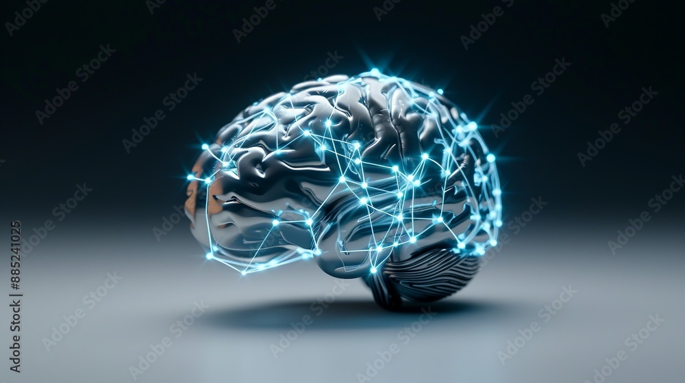 Stock-Illustration „Futuristic graphic of a digital brain with neural pathways, symbolizing ...
