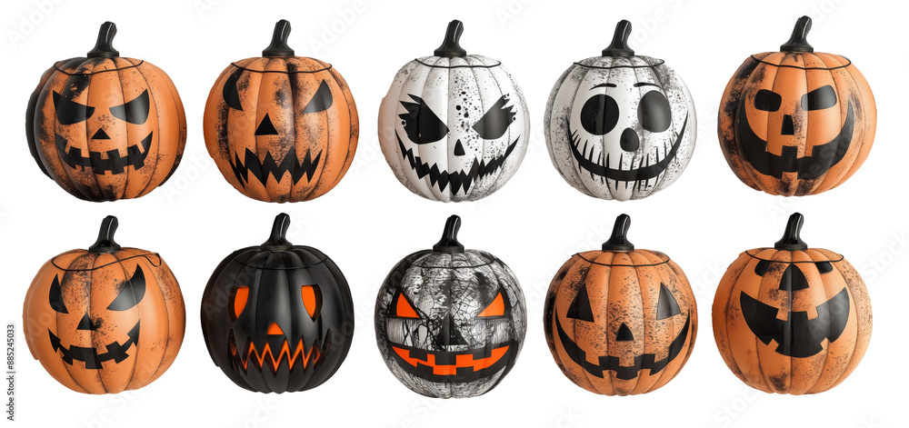 Jack-o-Lantern pumpkins Halloween clipart collection set icon, PNG die ...