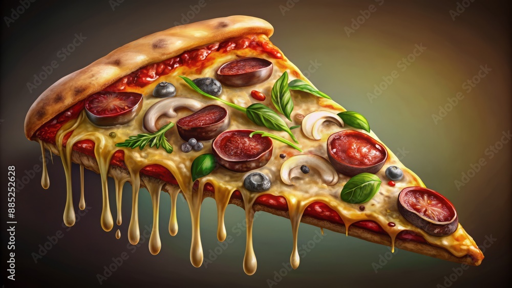 Deliciously rendered digital drawing of a succulent pizza slice ...