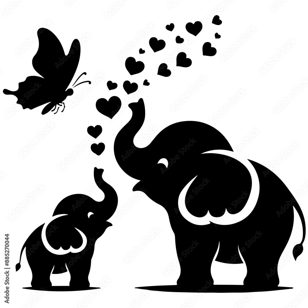 Cute elephant silhouette vector illustration set featuring playful and ...