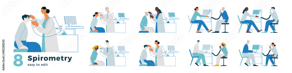 Vetor Spirometry vector illustrations collection. Medical Specialists ...