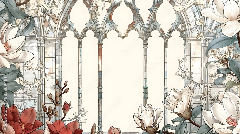 Exquisite Botanical Doodle Border Design with Blank Space for Message ...