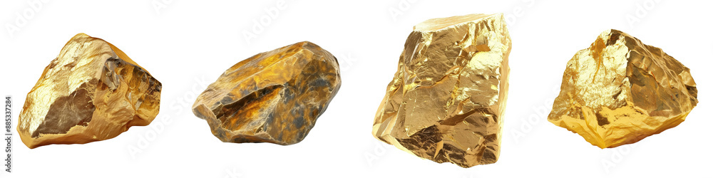Four natural gold nuggets on a white background, showcasing their raw ...