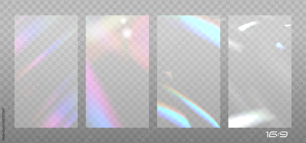 Set of 16x9 overlays with colourful lens, crystal rainbow light and ...