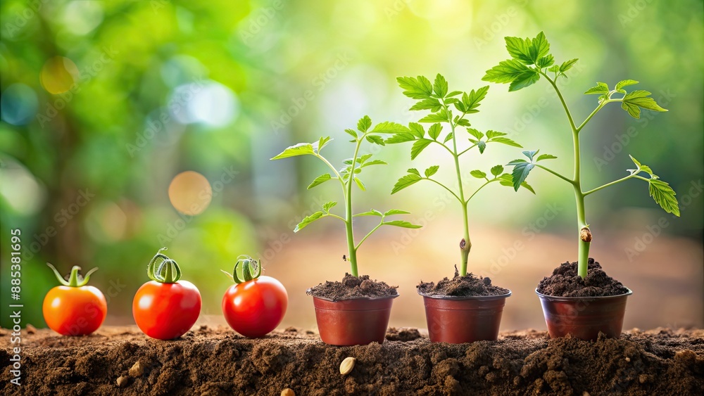 Growth stages of a tomato plant from seedling to mature fruit, tomato ...