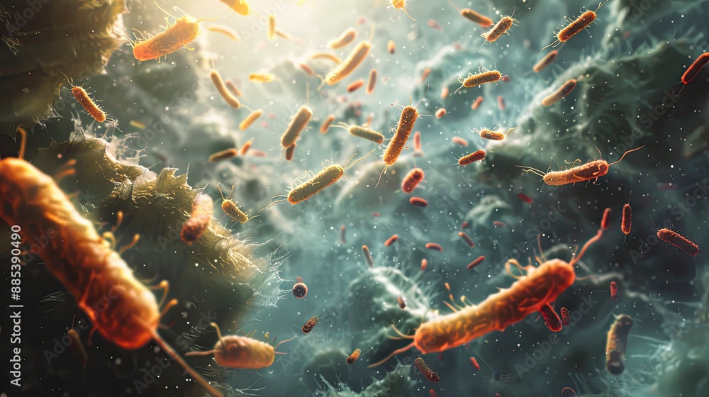 Artistic depiction of bacterial infection spreading in a tissue ...