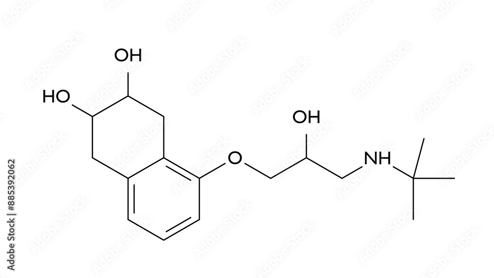 nadolol molecule, structural chemical formula, ball-and-stick model ...