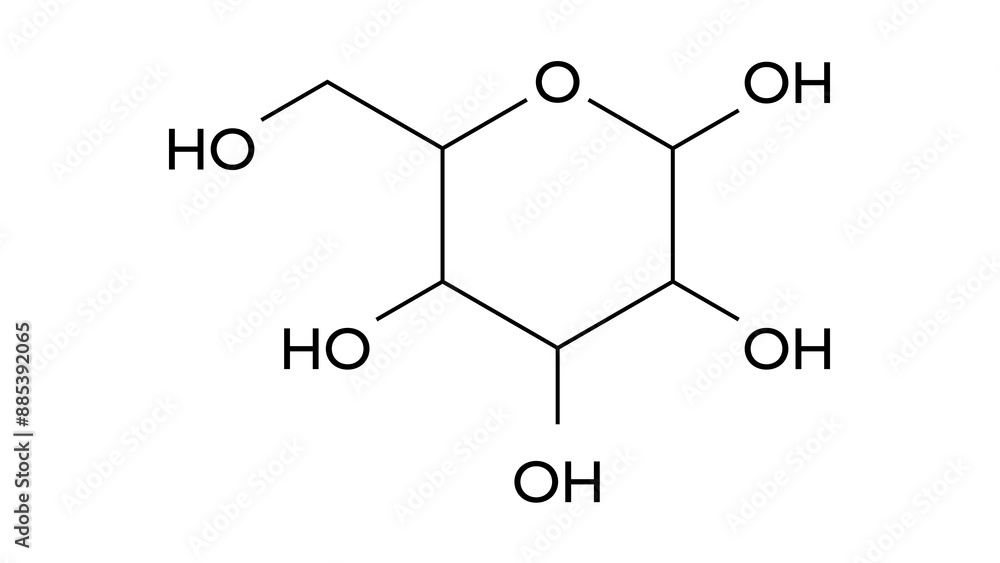 galactose molecule, structural chemical formula, ball-and-stick model ...
