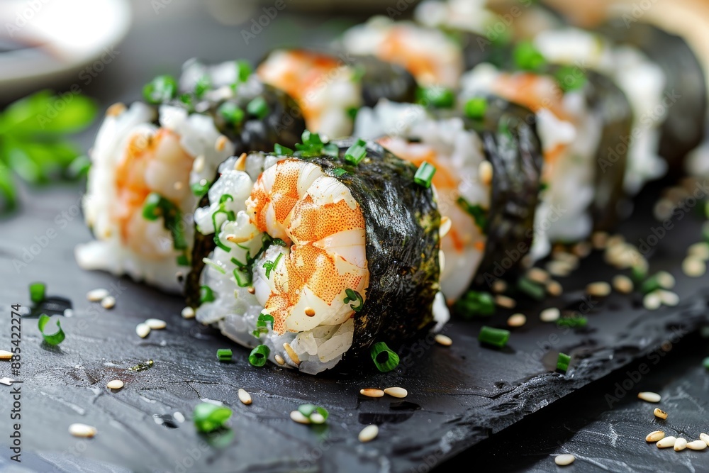 Shrimp Hosomaki Sushi, Small Maki Sushi Rolls with Rice, King Prawn and ...