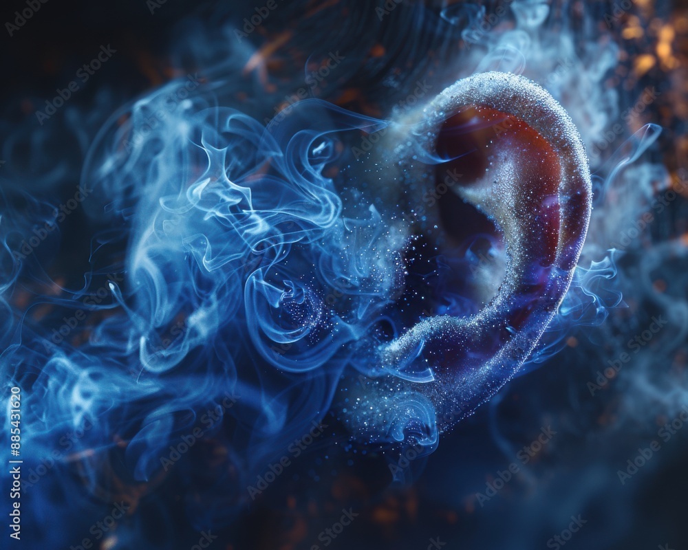 Ethereal Emotions: Hyper-Realistic Ear Surrounded by Swirling Mists and ...