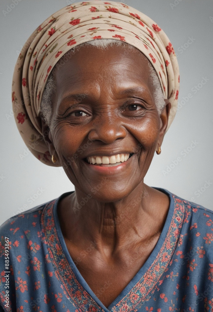Portrait view of a regular happy smiling Burundi old woman, ultra ...