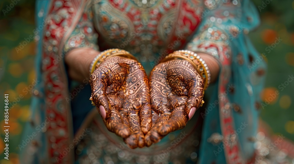 The intricate designs of Indian mehndi (henna) art on a bride's hands ...