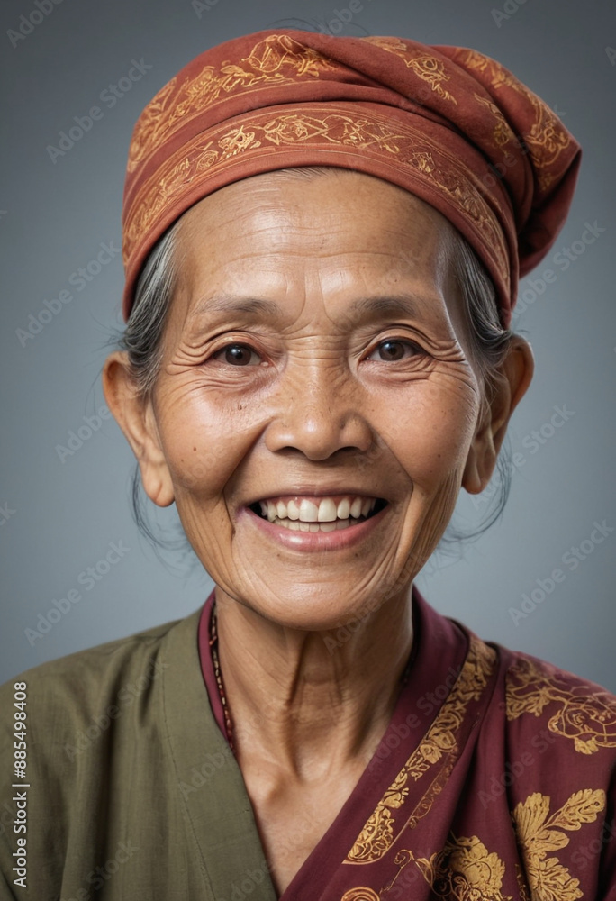 Portrait view of a regular happy smiling Myanmar old woman, ultra ...