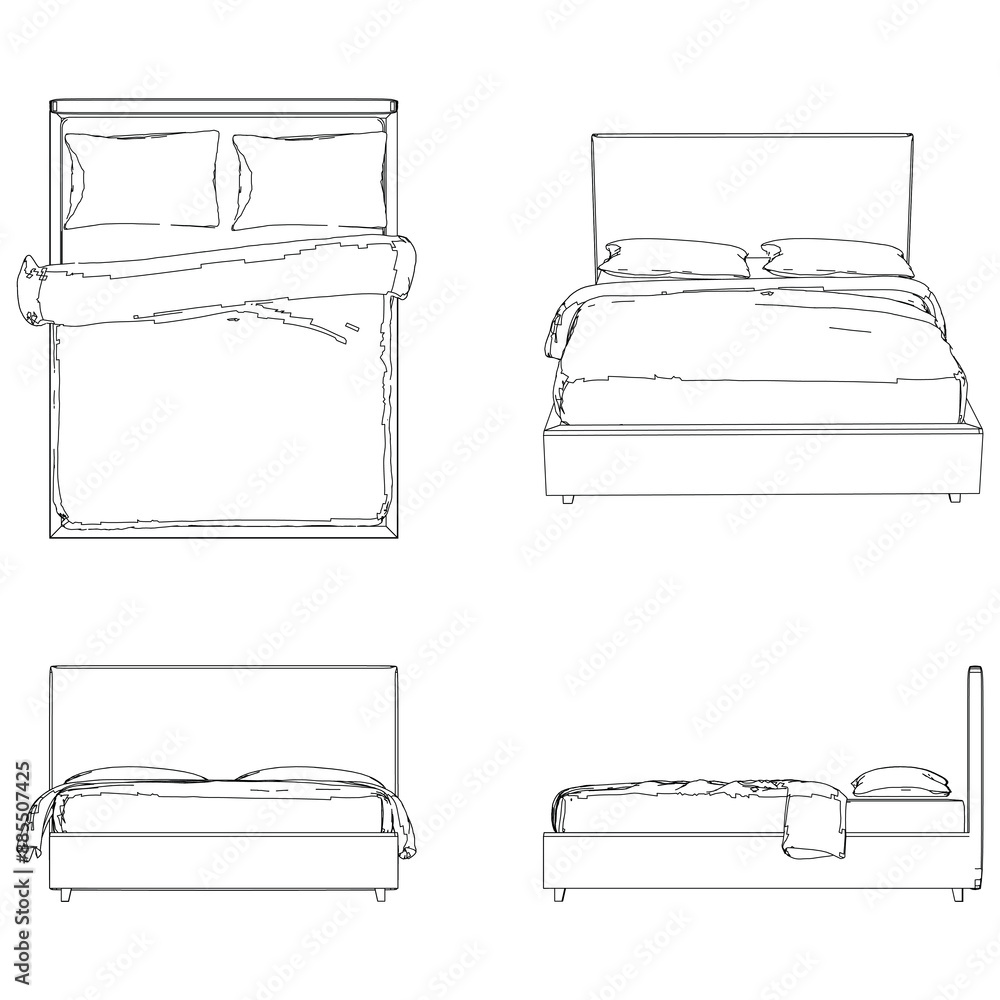 Vector Line Art of Bed. Interior Design and Bedroom Decoration Concepts ...
